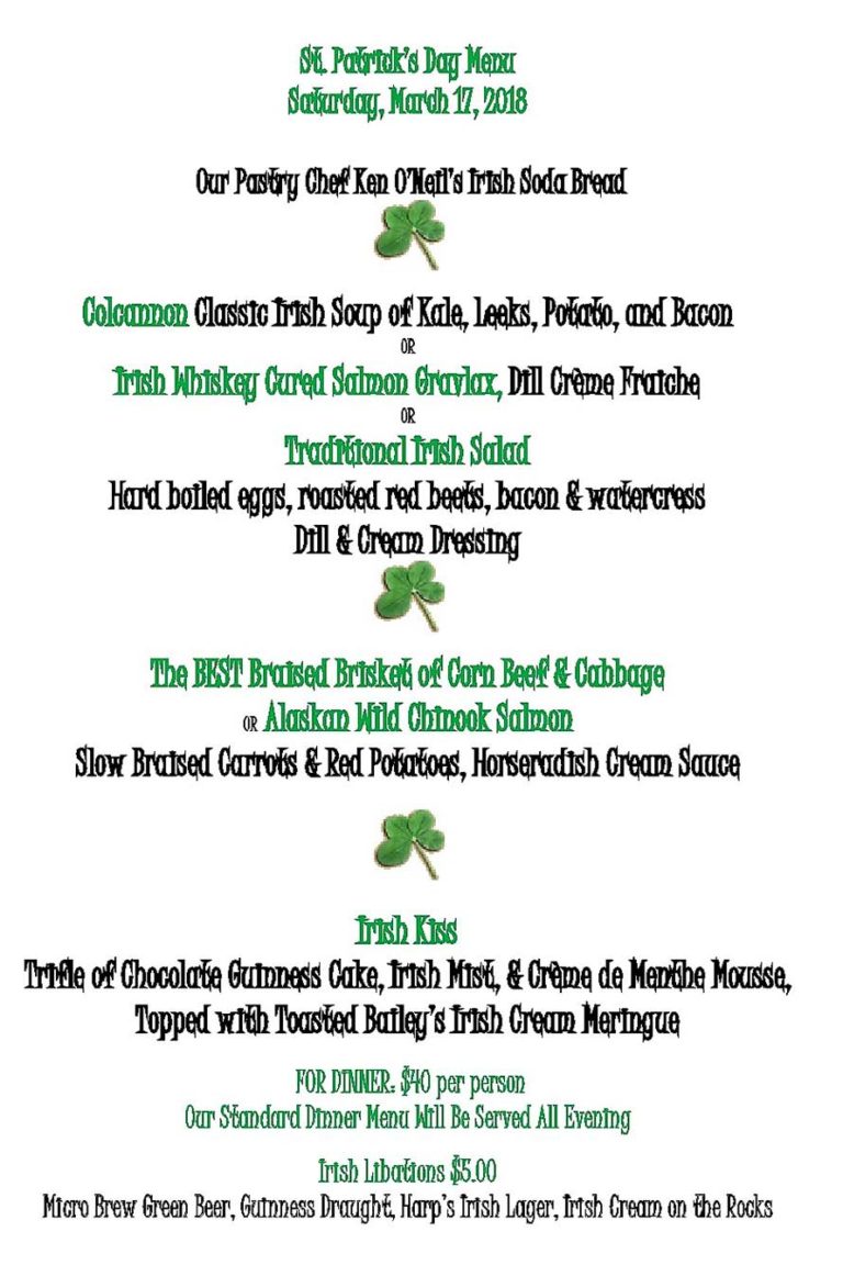 St. Patrick’s Day Menu 2018 – Bistro Maison