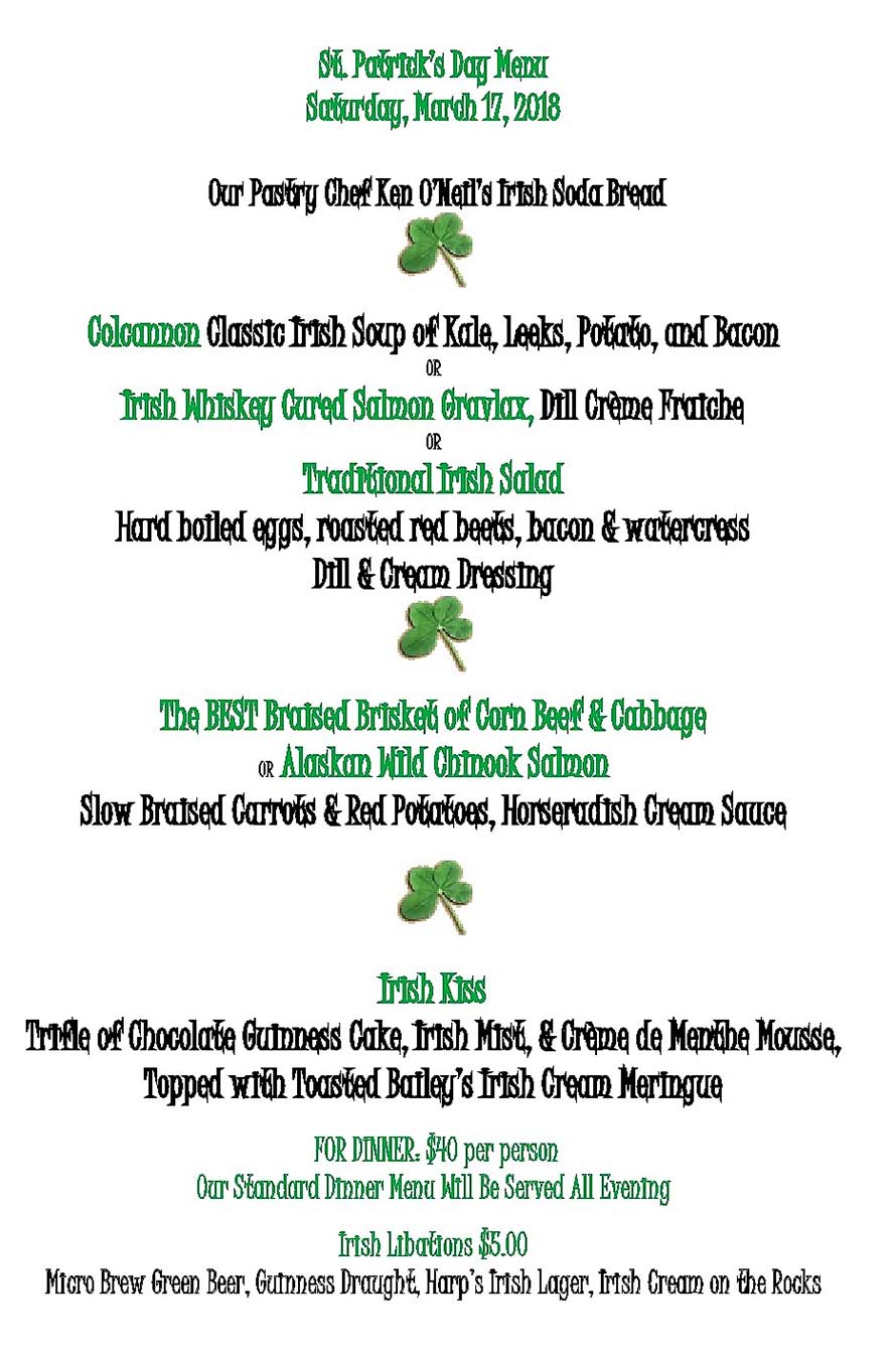 St Patrick s Day Menu 2018 Bistro Maison